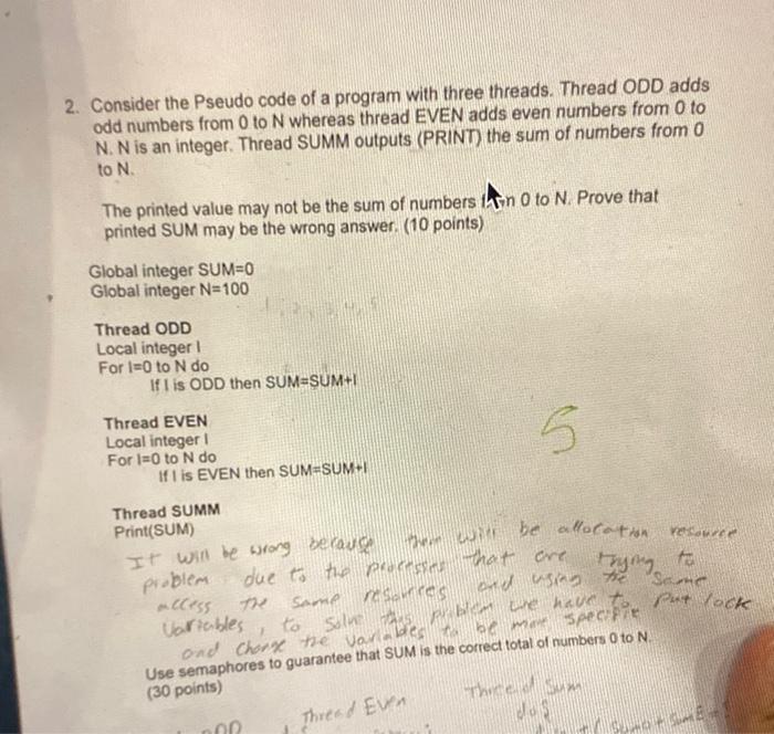 Solved 2. Consider the Pseudo code of a program with three | Chegg.com