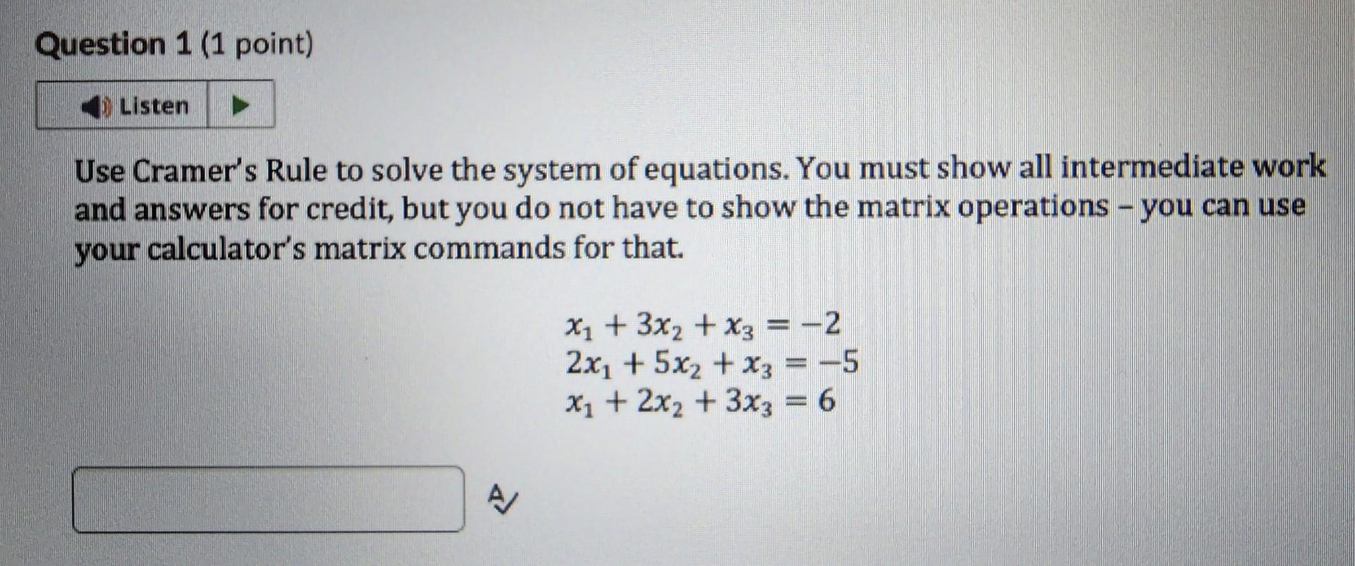 Solved Use Cramer's Rule to solve the system of equations. | Chegg.com