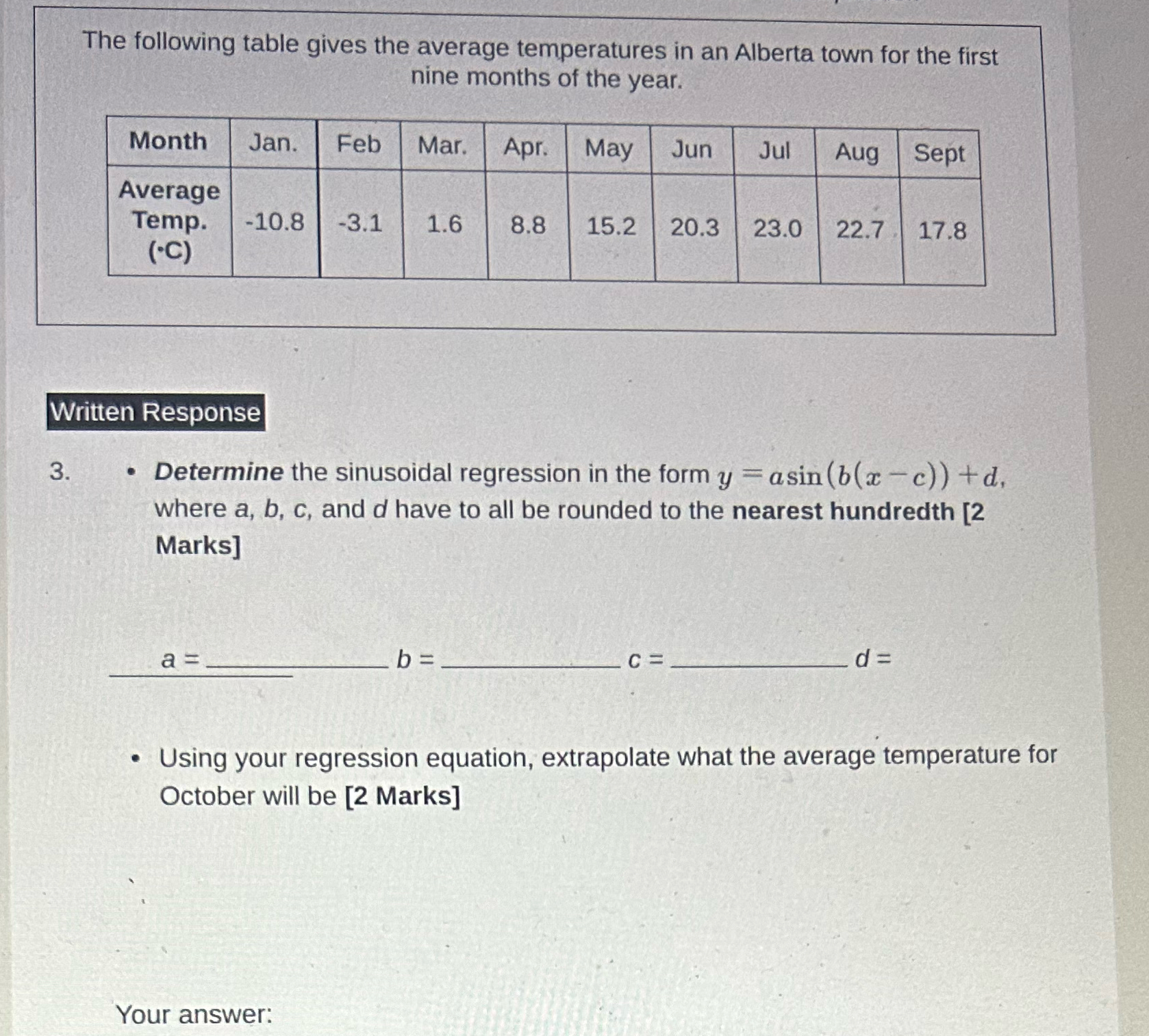 Solved The following table gives the average temperatures in | Chegg.com