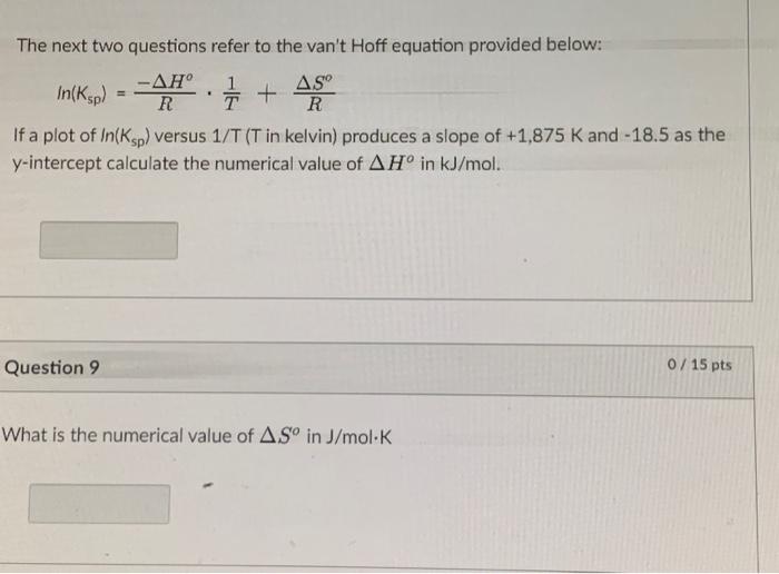 Solved The next two questions refer to the van't Hoff | Chegg.com