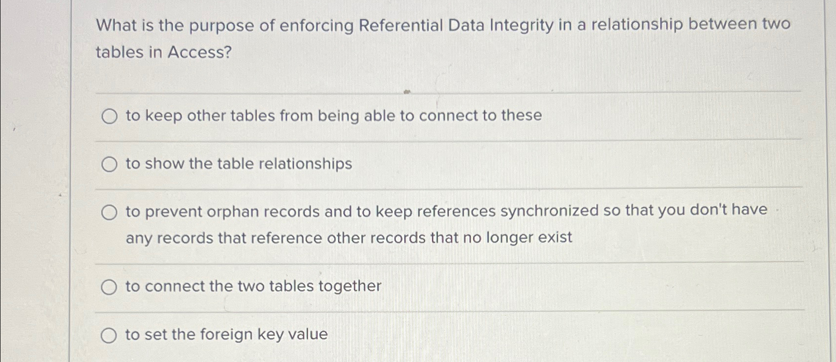 Solved What is the purpose of enforcing Referential Data | Chegg.com
