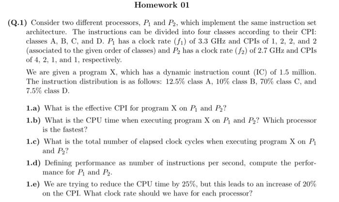 Solved Q.1) Consider two different processors, P1 and P2, | Chegg.com