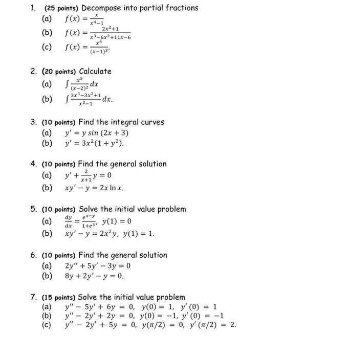 1. (25 points) Decompose into partial fractions (a) | Chegg.com