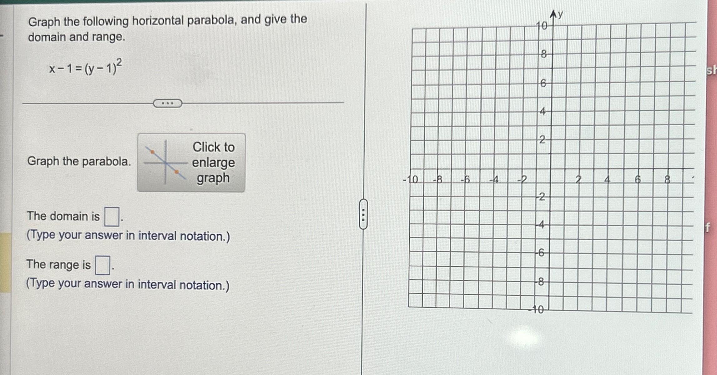 Solved Graph the following horizontal parabola, and give the | Chegg.com