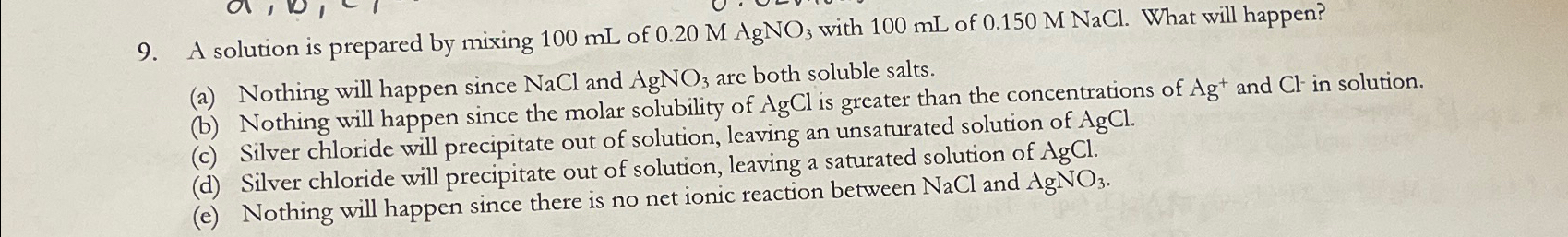 Solved A solution is prepared by mixing 100mL ﻿of 0.20MAgNO3 | Chegg.com