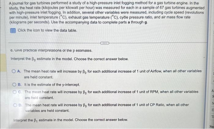 Solved A journal for gas turbines performed a study of a | Chegg.com