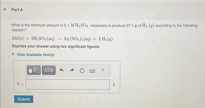 Solved what is the minimum amount of 5.1 M H2SO4 necessary | Chegg.com