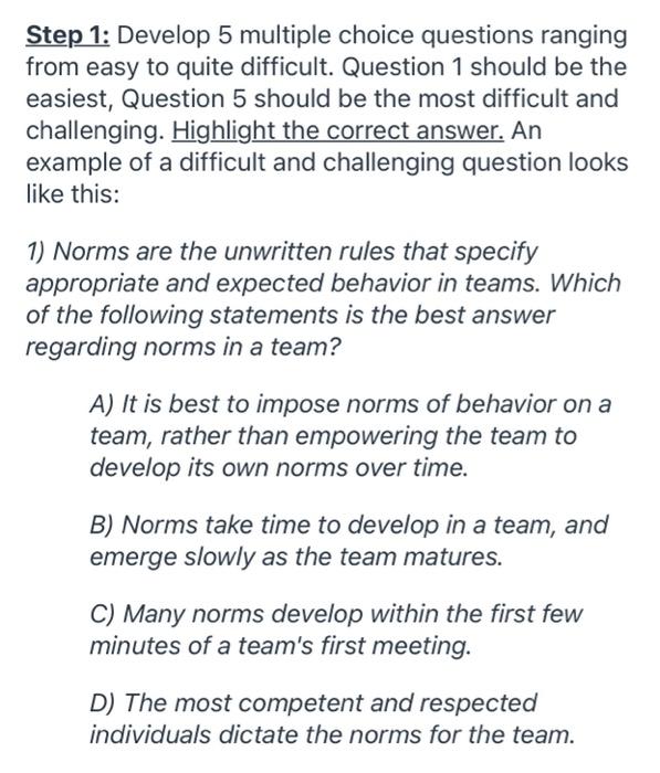 Solved Step 1: Develop 5 multiple choice questions ranging | Chegg.com