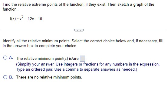 Solved Find the relative extreme points of the function, if | Chegg.com