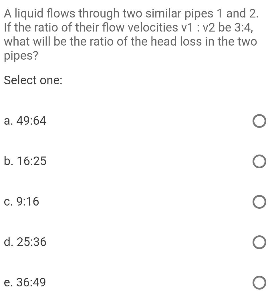 Solved A liquid flows through two similar pipes 1 and 2. If | Chegg.com