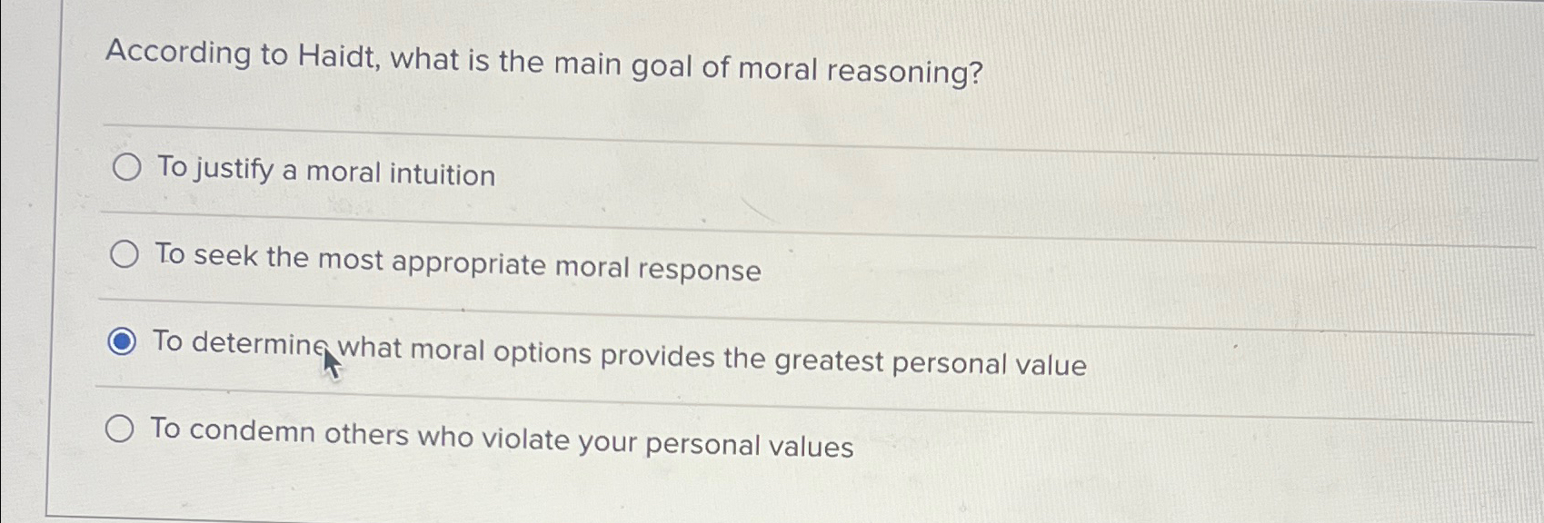 Solved According to Haidt, what is the main goal of moral | Chegg.com