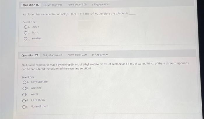 A solution has a concentration of H3O4 (or H+) of | Chegg.com