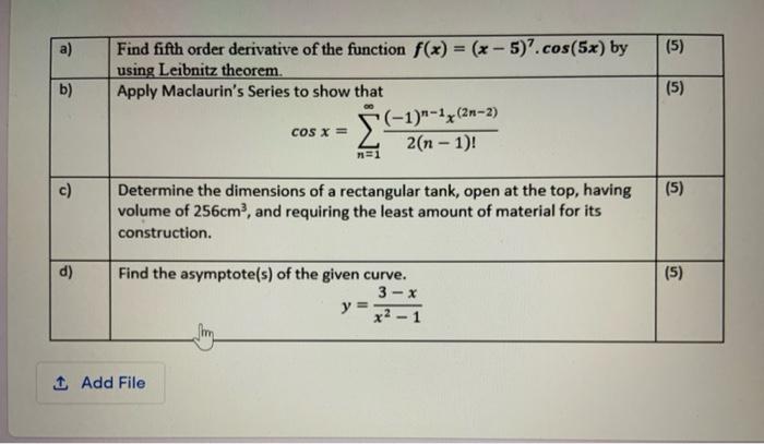 Solved a) (5) Find fifth order derivative of the function | Chegg.com