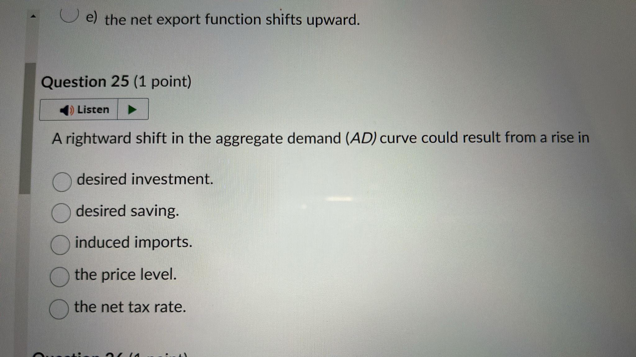 Solved e) ﻿the net export function shifts upward.Question | Chegg.com