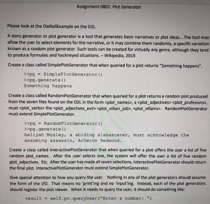 Solved Assignment 0801 Plot Generator Please Look At The Chegg