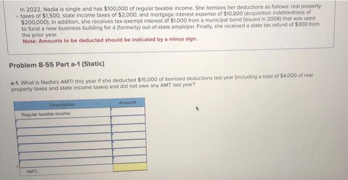 Solved In 2022. Nadia is single and has $100,000 of regular | Chegg.com