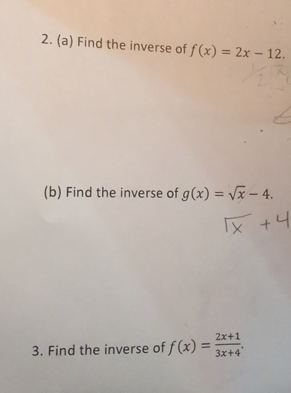 Solved (a) ﻿Find the inverse of f(x)=2x-12.(b) ﻿Find the | Chegg.com