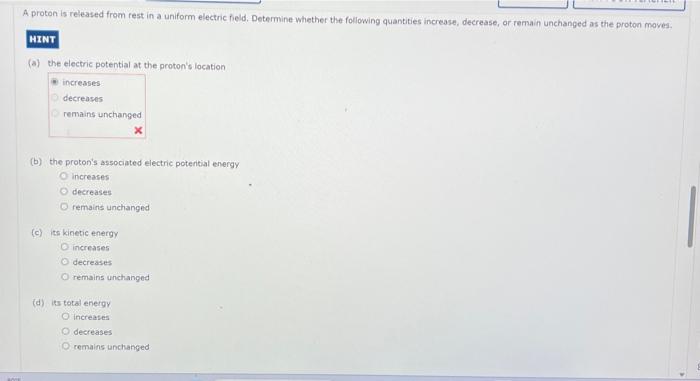 Solved A proton is released from rest in a uniform electric | Chegg.com