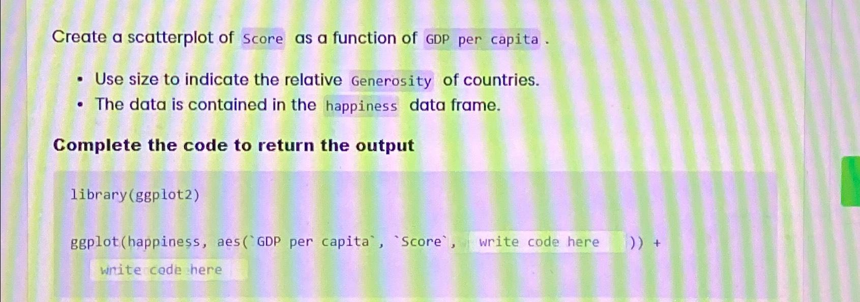 Solved Create a scatterplot of Score as a function of GDP | Chegg.com