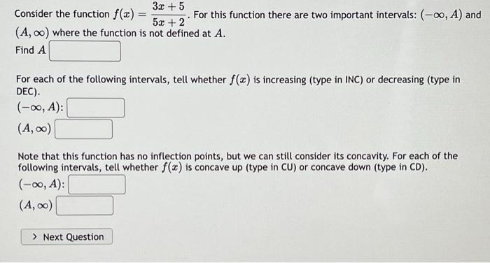 Solved Consider the function f(x)=5x+23x+5. For this | Chegg.com