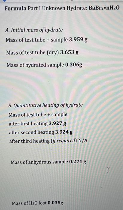 Solved 1. Calculate the mass percent of water in the | Chegg.com