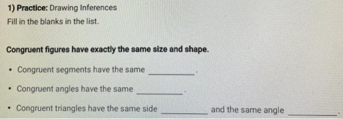 Solved 1) Practice: Drawing Inferences Fill in the blanks in | Chegg.com