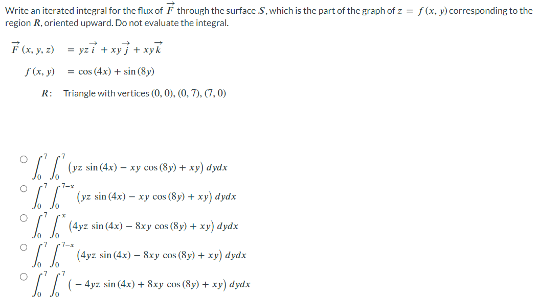 Solved Write an iterated integral for the flux of vec(F) | Chegg.com