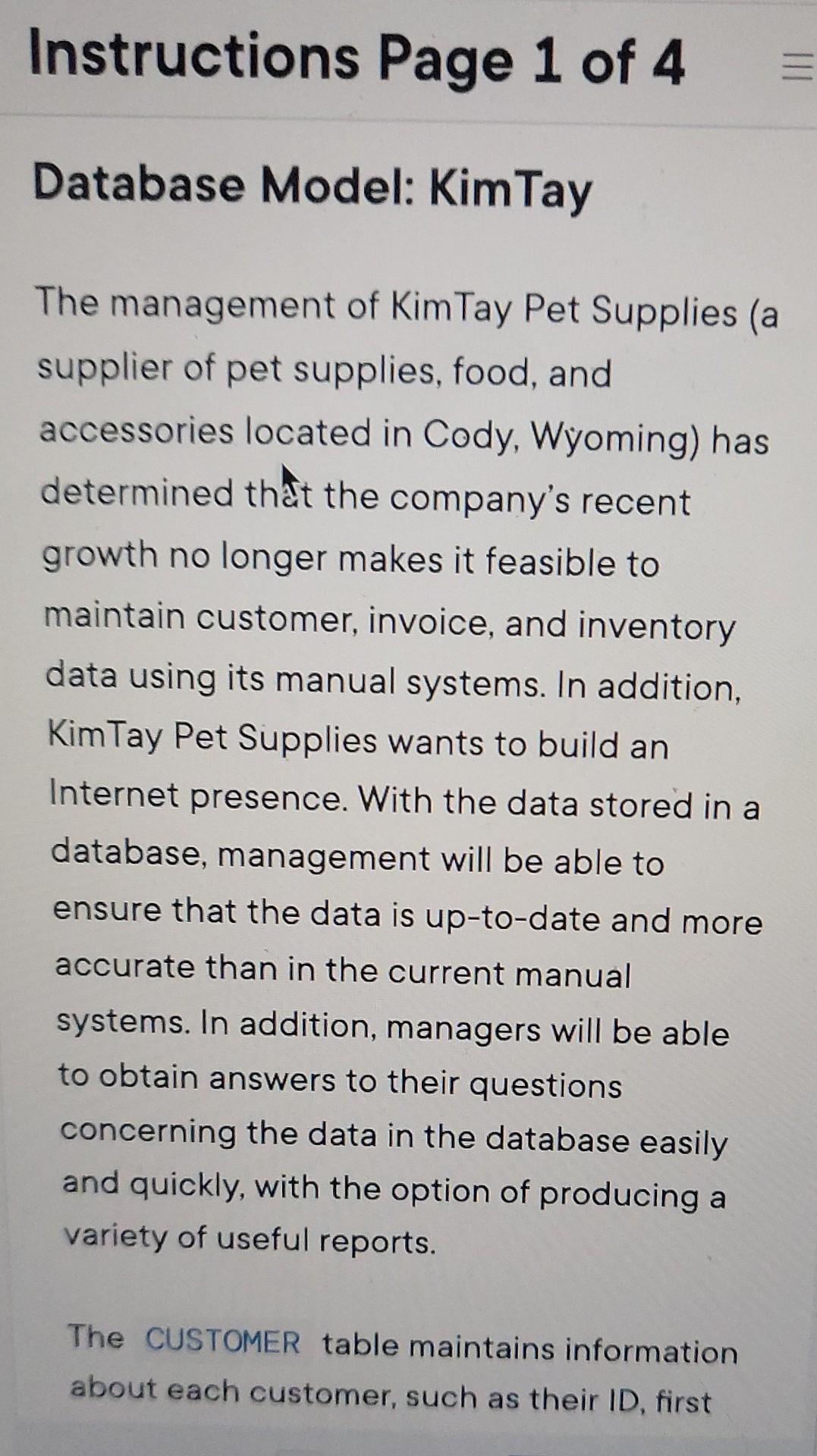 Solved Database Model: KimTay The management of KimTay Pet | Chegg.com