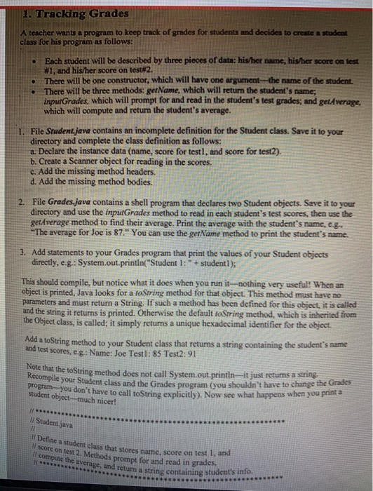 Solved 1. Tracking Grades A teacher wants a program to keep | Chegg.com