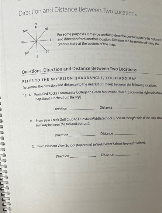 Solved Direction and Distance Between Two Locations For some | Chegg.com