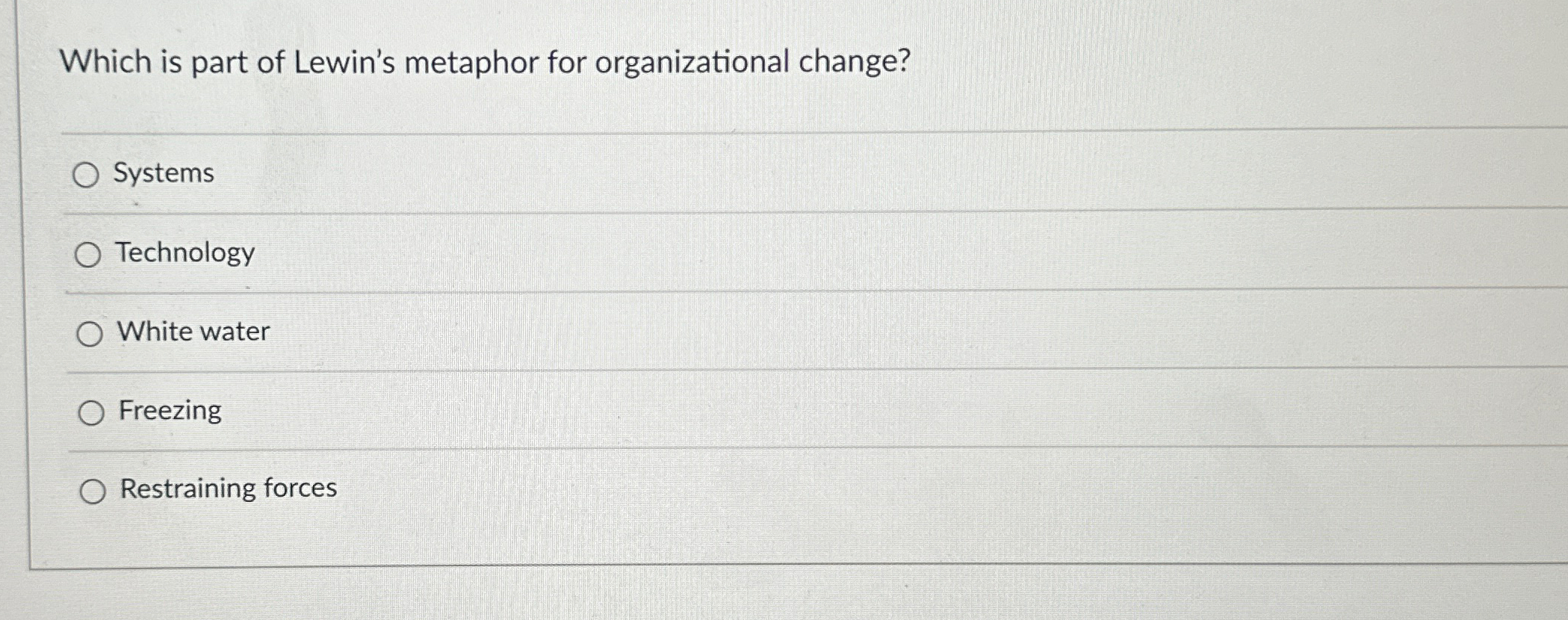 Solved Which is part of Lewin's metaphor for organizational | Chegg.com