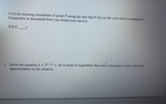 Solved .1. Find the missing coordinate of point P using the | Chegg.com