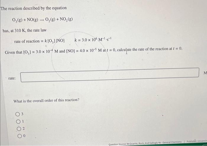 Solved The reaction described by the equation O3( | Chegg.com