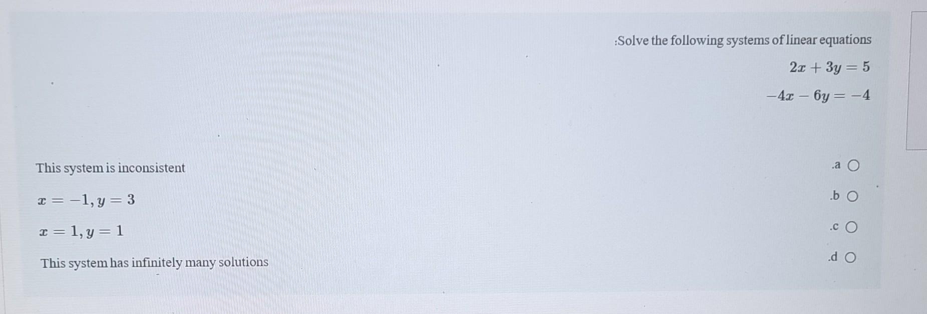 Solved :Solve the following systems of linear equations | Chegg.com