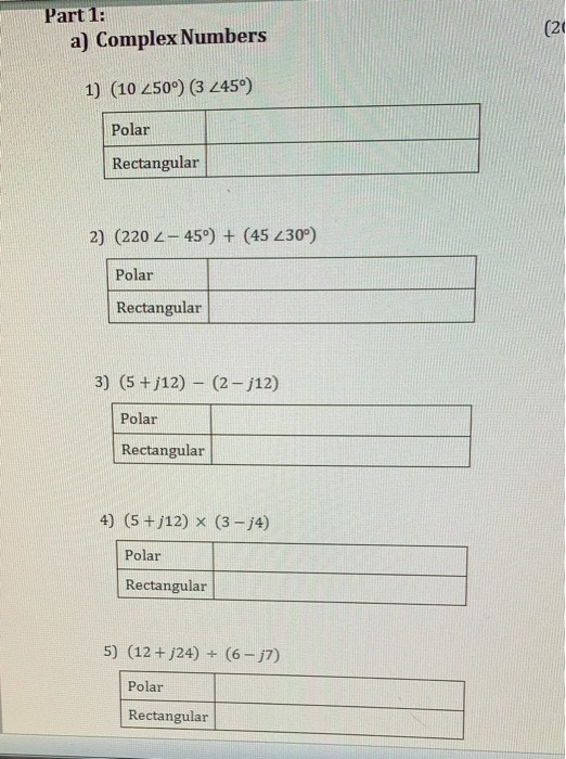 Solved Part 1: a) Complex Numbers (2 1) (10 2509) (3 2459) | Chegg.com