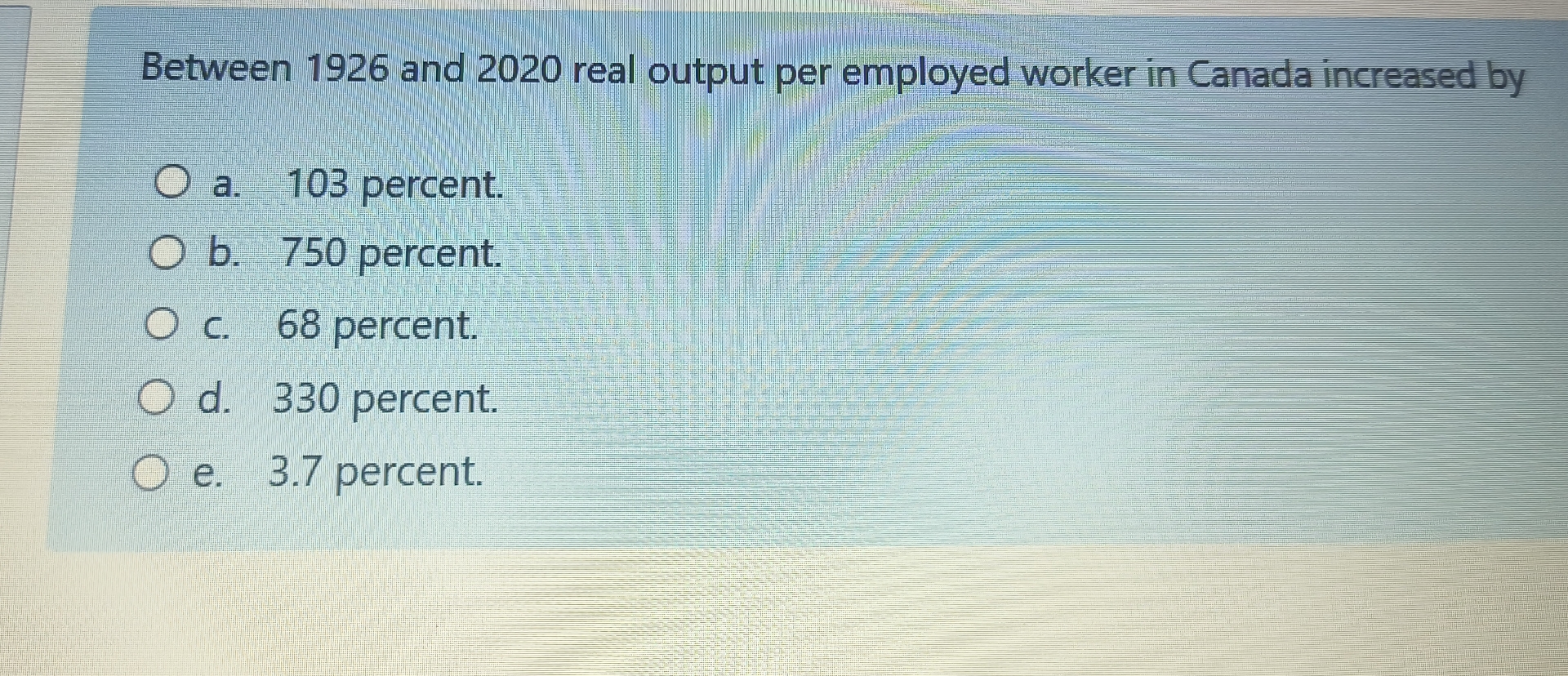 Solved Between 1926 ﻿and 2020 ﻿real output per employed | Chegg.com