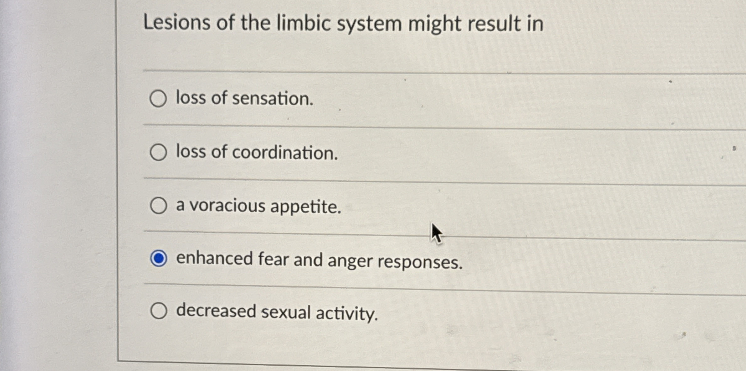 Solved Lesions of the limbic system might result inq,A. | Chegg.com