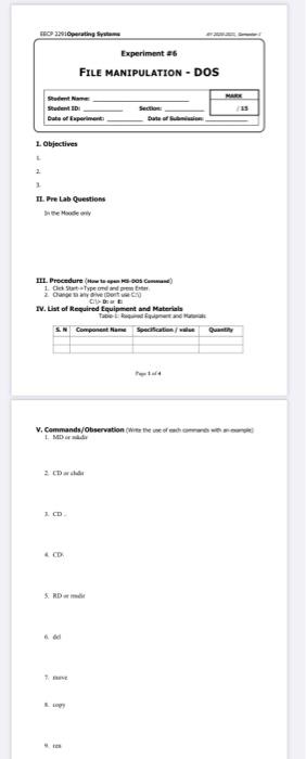 Solved Operating System Experiments FILE MANIPULATION - DOS | Chegg.com