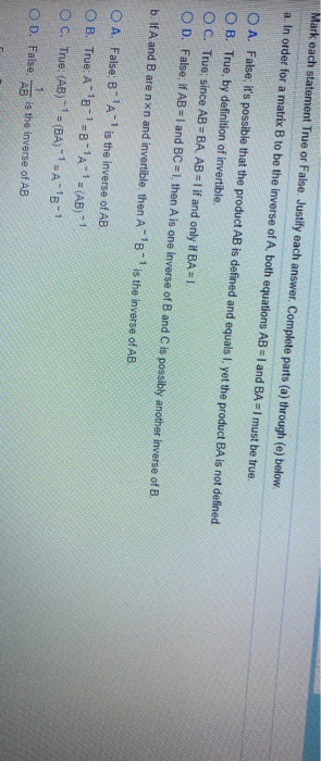 Solved Mark each statement True or False. Justify each | Chegg.com