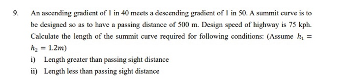 Solved 9. An ascending gradient of 1 in 40 meets a | Chegg.com