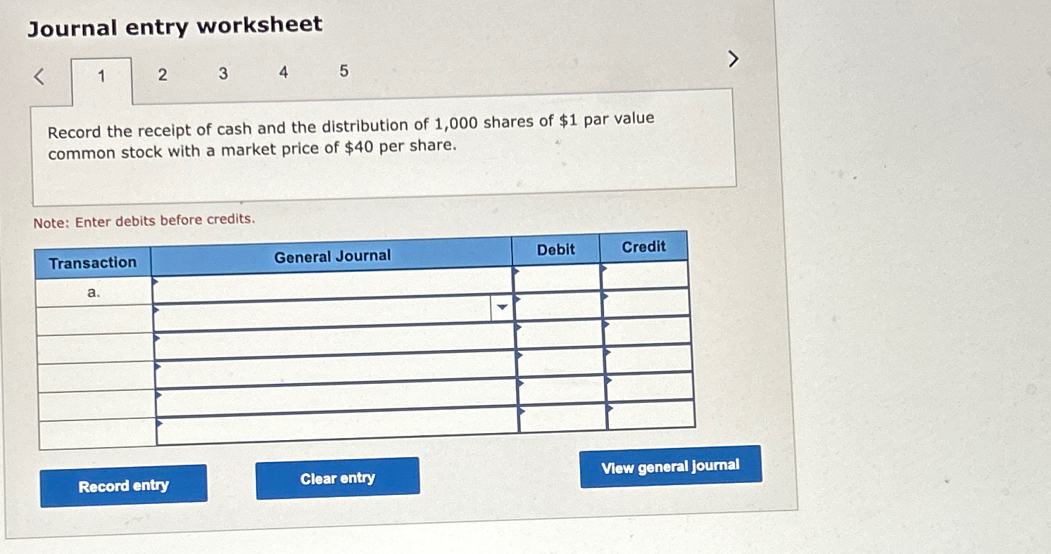 Solved Journal entry worksheet12345Record the receipt of | Chegg.com