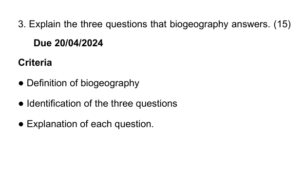 Solved Explain the three questions that biogeography | Chegg.com