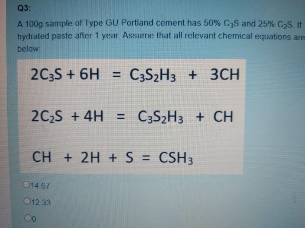 Solved A 100g sample of Type GU Portland cement has 50% | Chegg.com