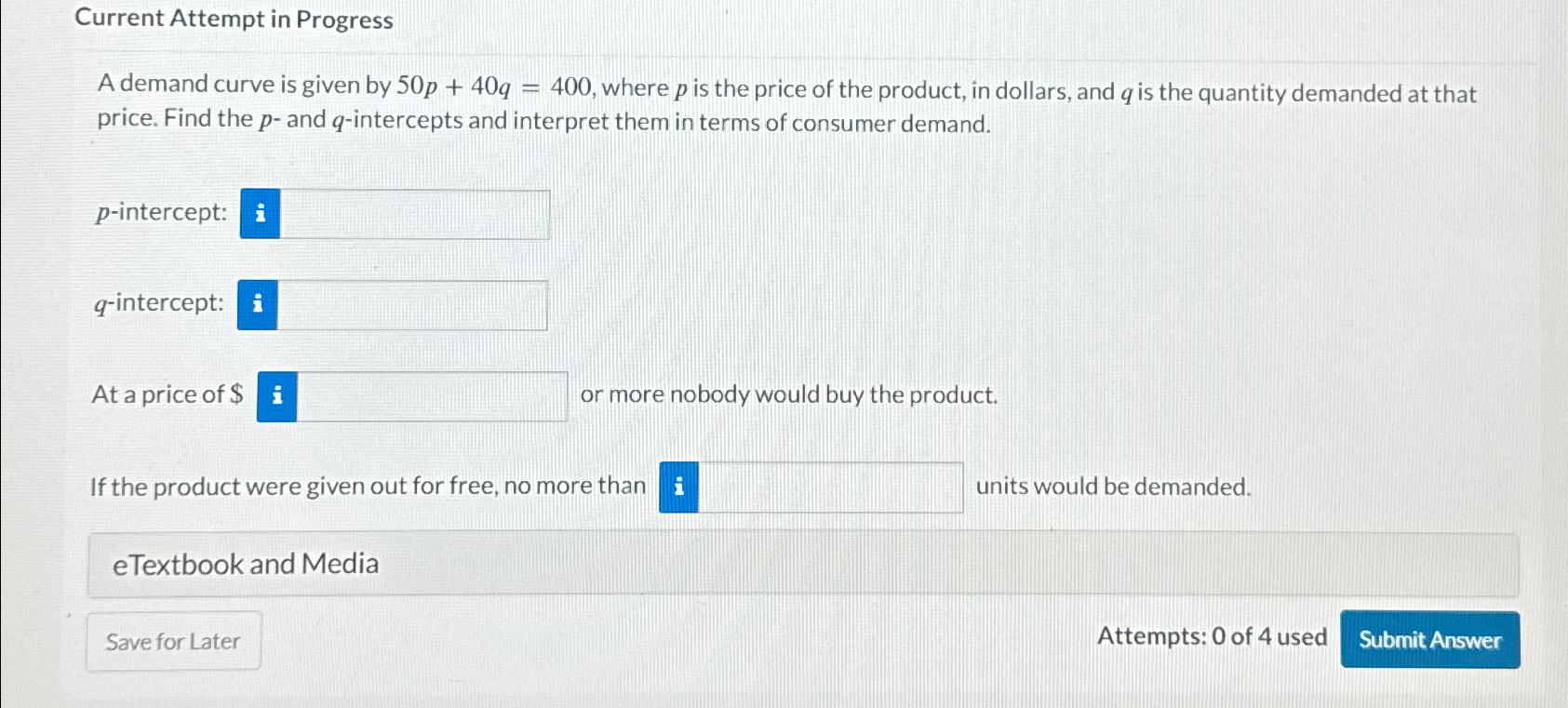 Solved Current Attempt in ProgressA demand curve is given by | Chegg.com