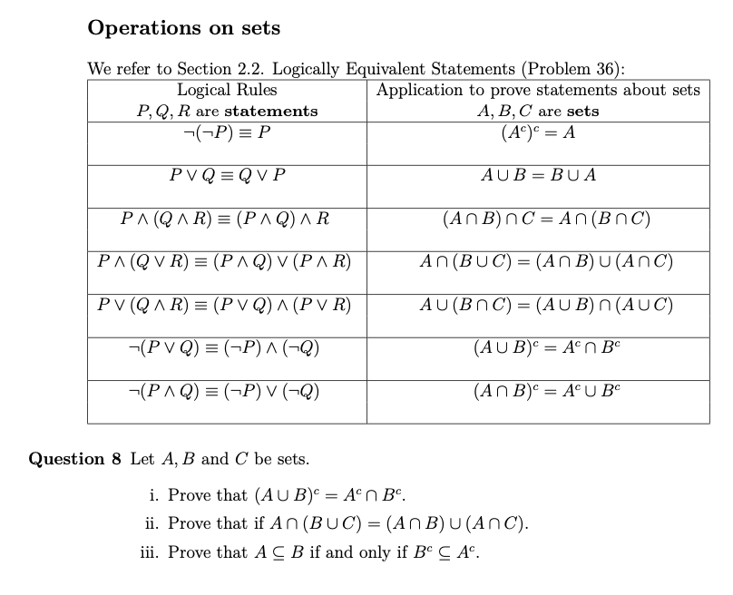Solved Operations on setsWe refer to Section 2.2. ﻿Logically | Chegg.com