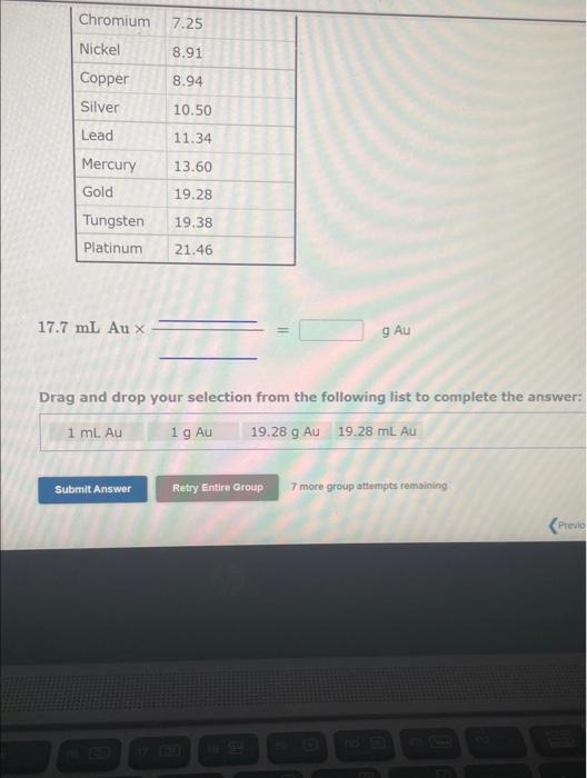 Solved Set up the problem and calculate the mass of 17.7 mL | Chegg.com
