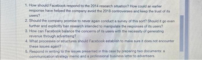 Solved 1. How should Facebook respond to the 2014 research | Chegg.com