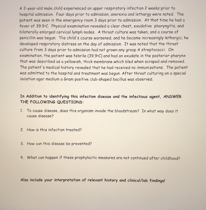 Solved A 2-year-old male child experienced an upper | Chegg.com