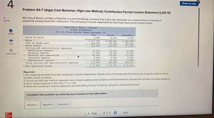 4 Check my w Problem 5A-7 (Algo) Cost Behavior; | Chegg.com