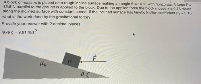 Solved A block of mass mis placed on a rough incline surface | Chegg.com